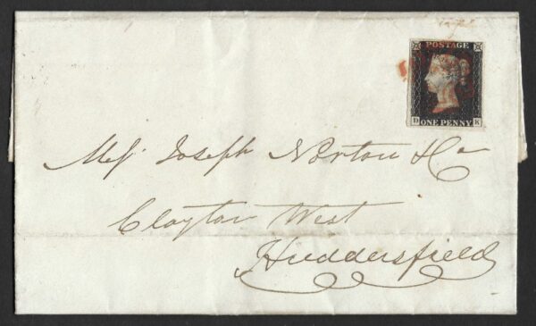 QV sg2 1d black (D-K) Plate 1b on 1840 cover to Huddersfield - TAGULA ...